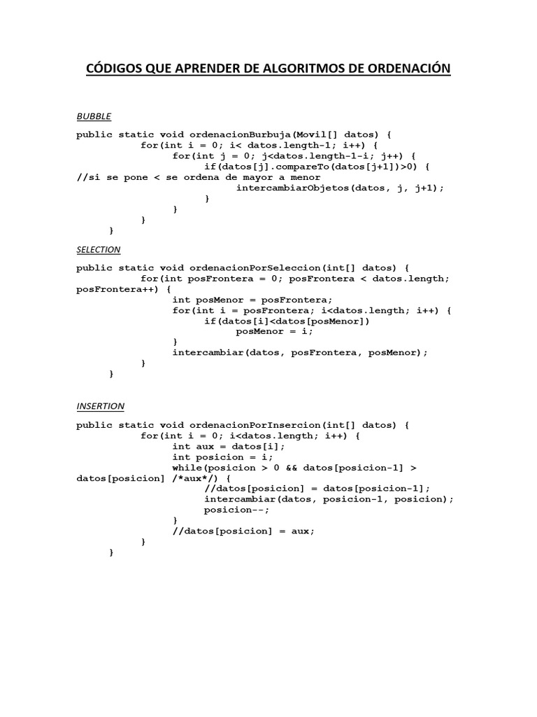 Códigos Que Aprender de Algoritmos de Ordenación | PDF