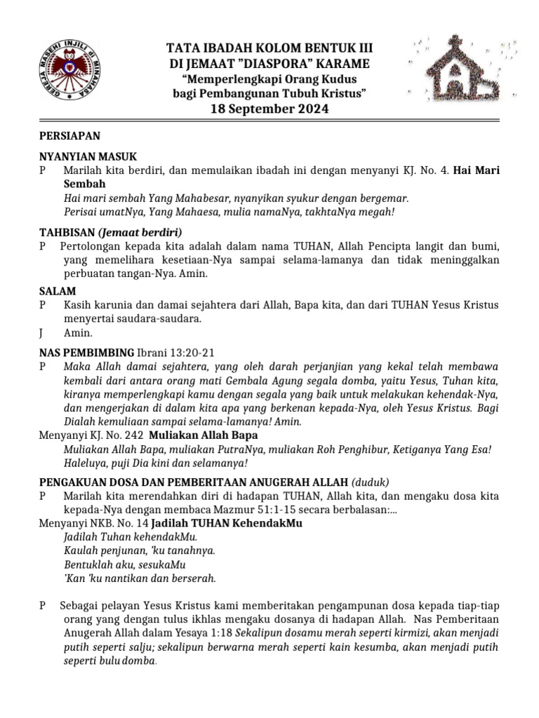 Tata Ibadah Kolom September Minggu 3 | PDF | Agama & Spiritualitas