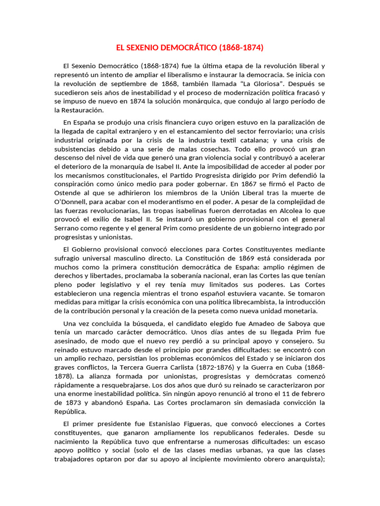 El Sexenio Democrático | PDF | España | Política de españa