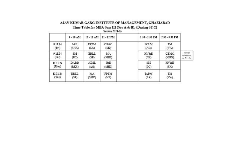 St-2 Time Table Mba - III (Rev) | PDF