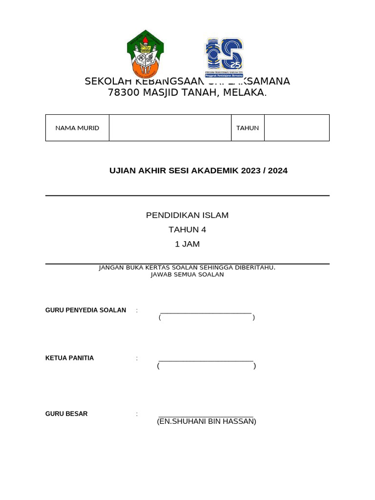 Cover Soalan Tahap 2 | PDF