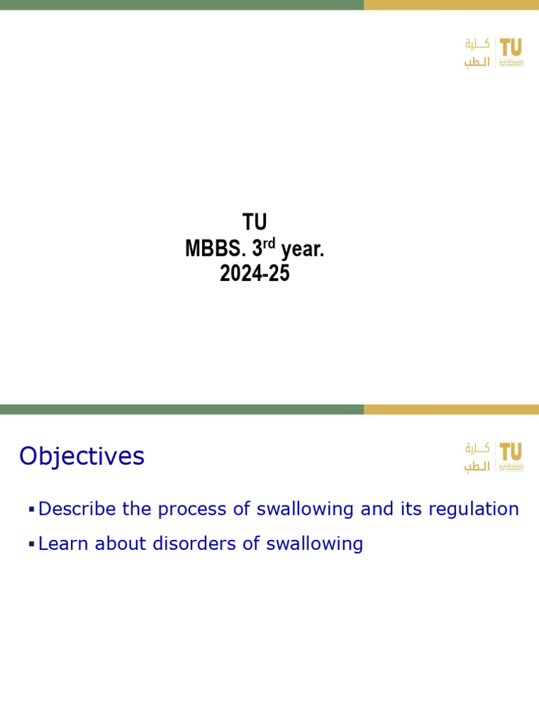 MBBS - Swallowing 2024-2025 | PDF | Esophagus | Stomach