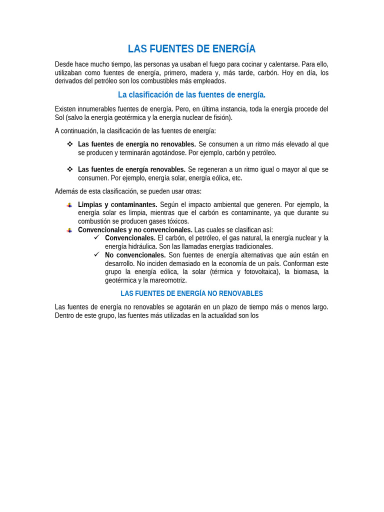 Clasificación de Fuentes de Energía | PDF