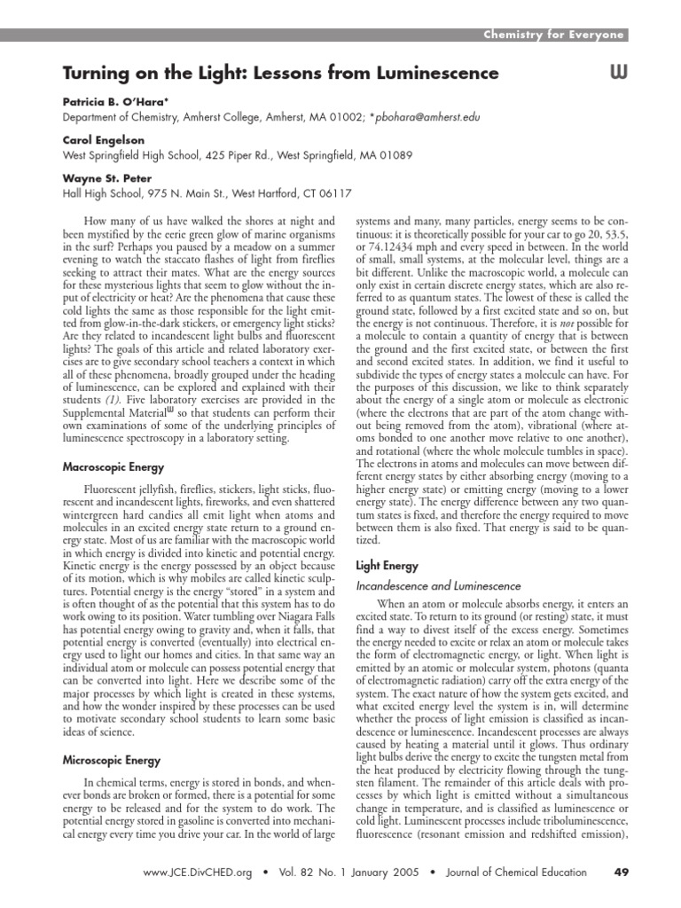 O Hara Et Al 2005 Turning On The Light Lessons From Luminescence | PDF | Fluorescence | Emission ...