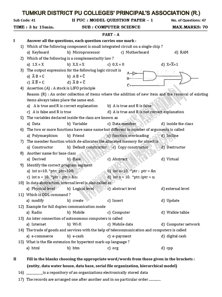 Computer Science 2 Model Question Paper Tumkur | PDF | Constructor (Object Oriented Programming ...
