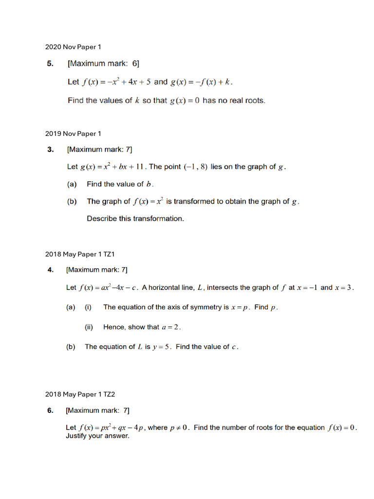 IB Past Paper - Quadratic 2017-2020 | PDF IB Past Paper - Quadratic 2017-2020 | PDF