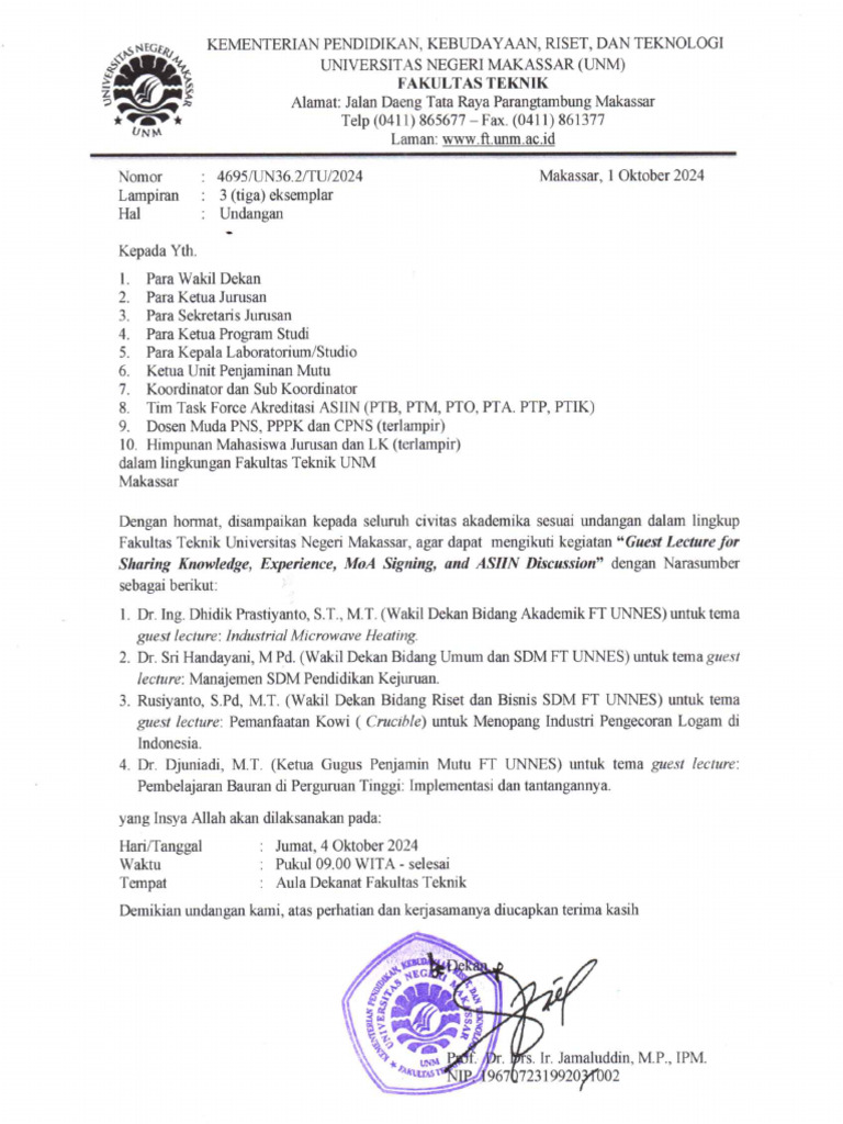 Undangan Guest Lecture UNNES - 4 Oktober 2024 | PDF