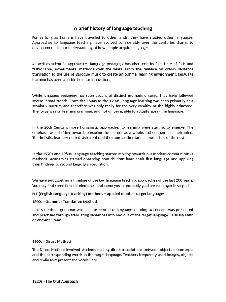 Evolution of Language Teaching Methods | PDF | Language Education ...