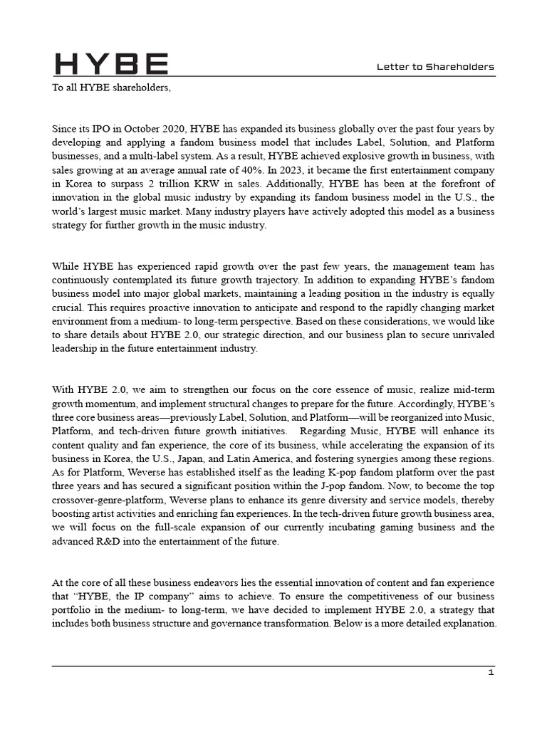 HYBE 2.0: Future Growth Strategy | PDF | Innovation | Japan