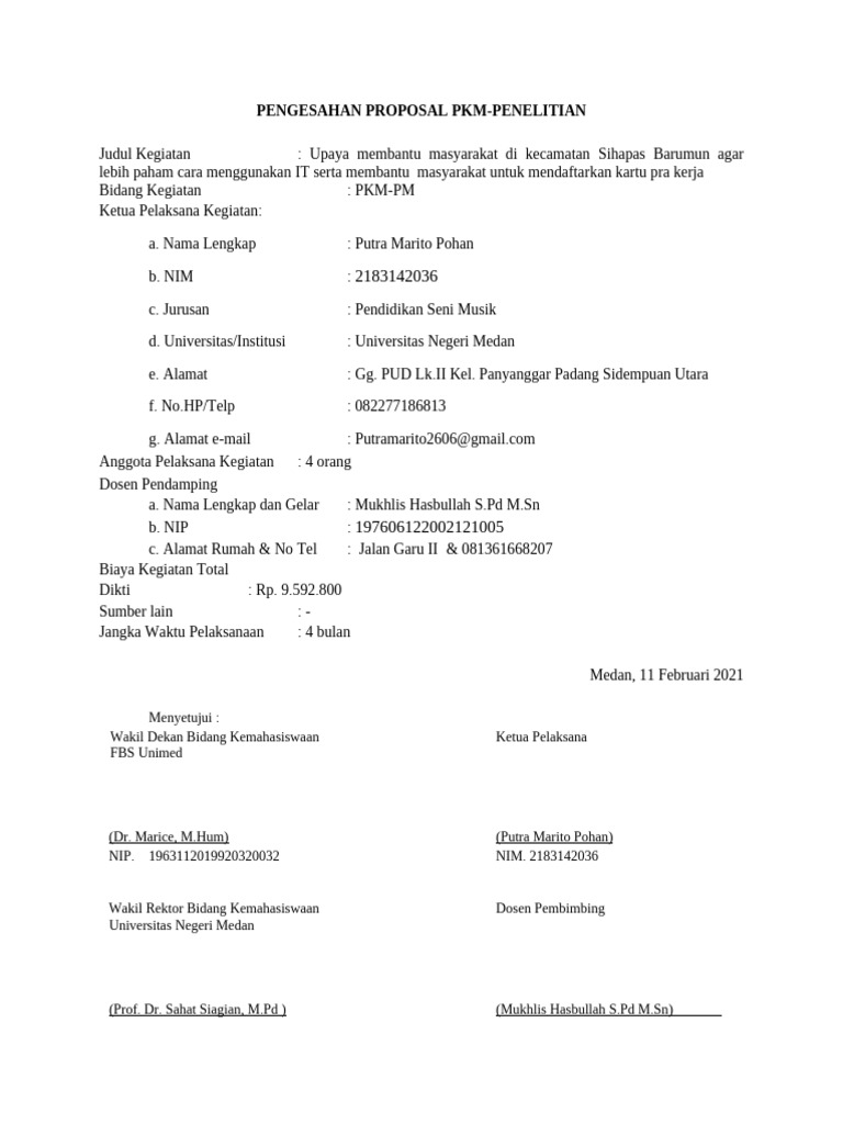 Surat Pengesahan Proposal | PDF