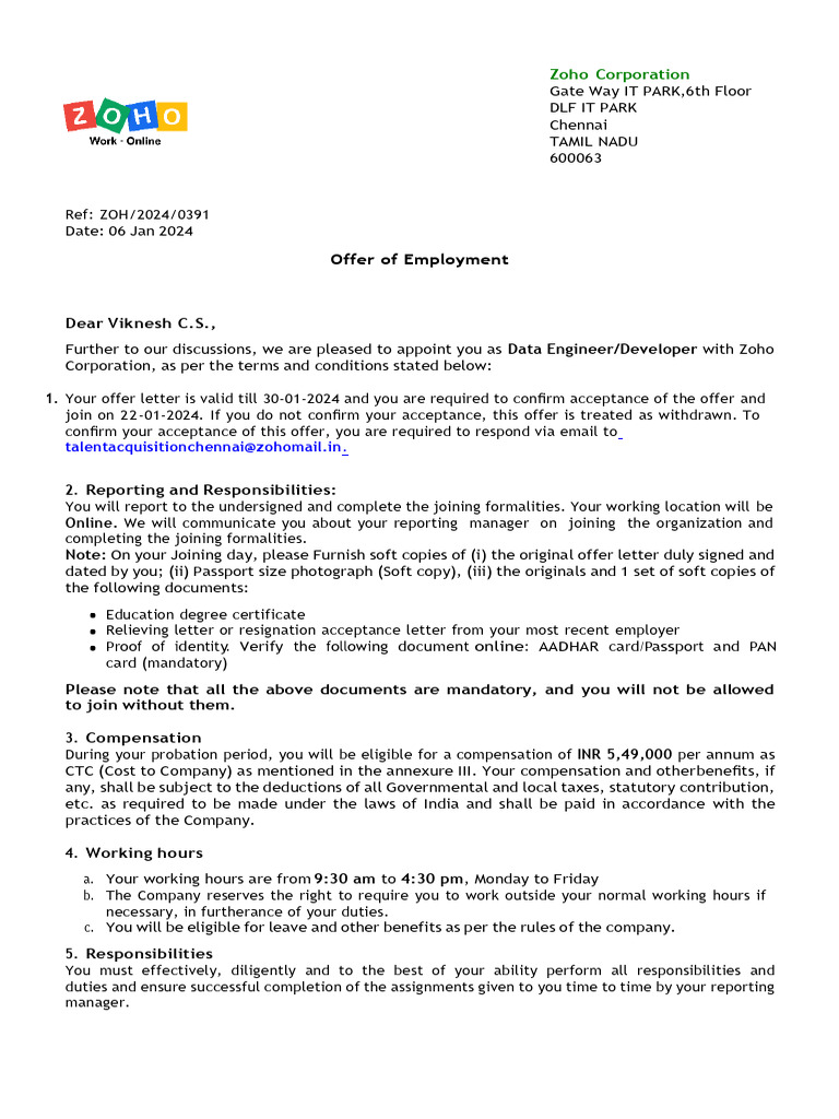 Viknesh CS Offer Letter | PDF | Intellectual Property | Patent