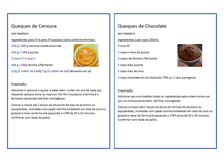 Receita Queques de Cenoura e Chocolate | PDF | Gastronomia, comida e vinho