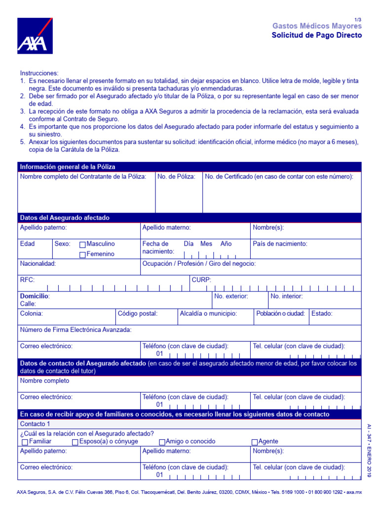 Formato Aviso de Accidente AXA 2025 | PDF | Póliza de seguros | Seguro