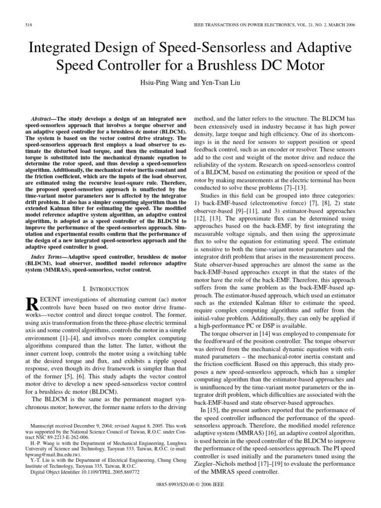 Integrated Design Of Speed Sensorless And Adaptive Speed Controller For
