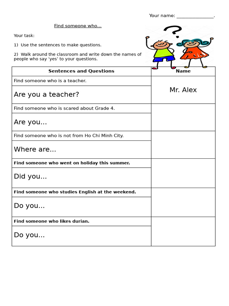 Worksheet - Find Someone Who... | PDF