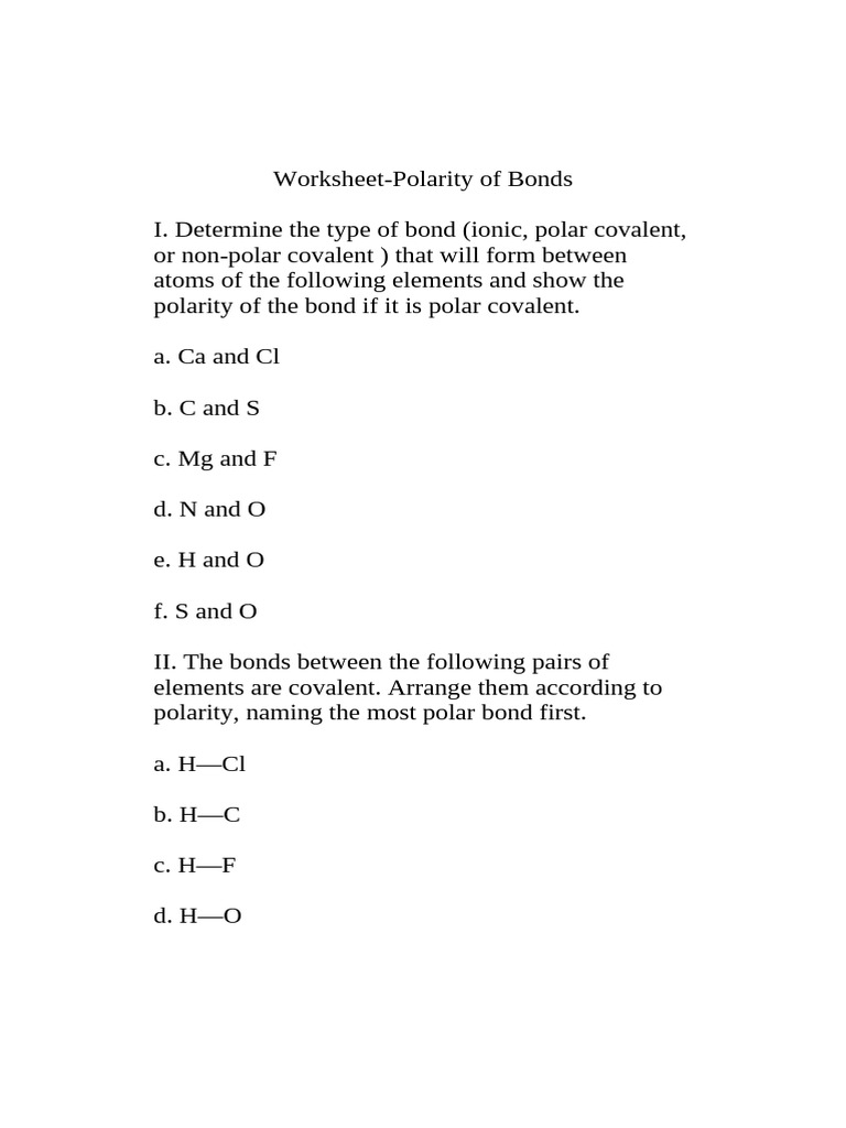 Polarity of Bonds Worksheet Guide | PDF | Teaching Methods & Materials ...