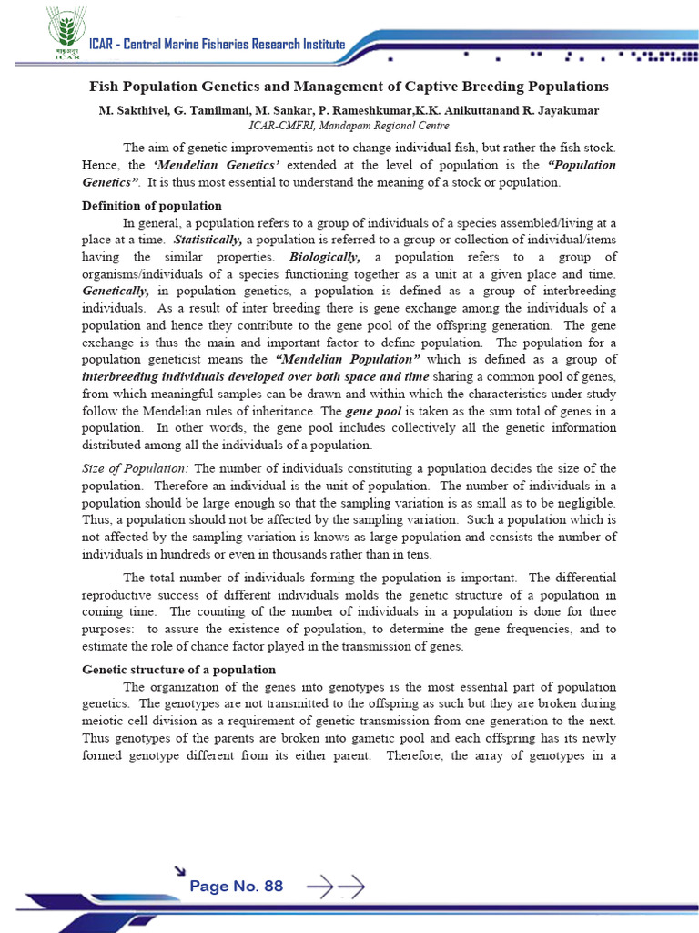 Fish Population Genetics Course Manual CAU Tripura 2020-4 | PDF ...