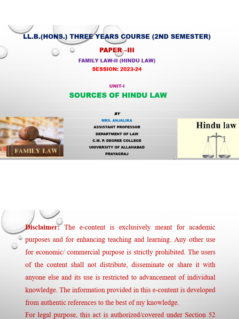 Ancient and Modern Sources of Hindu Law | PDF | Vedas | Sanskrit