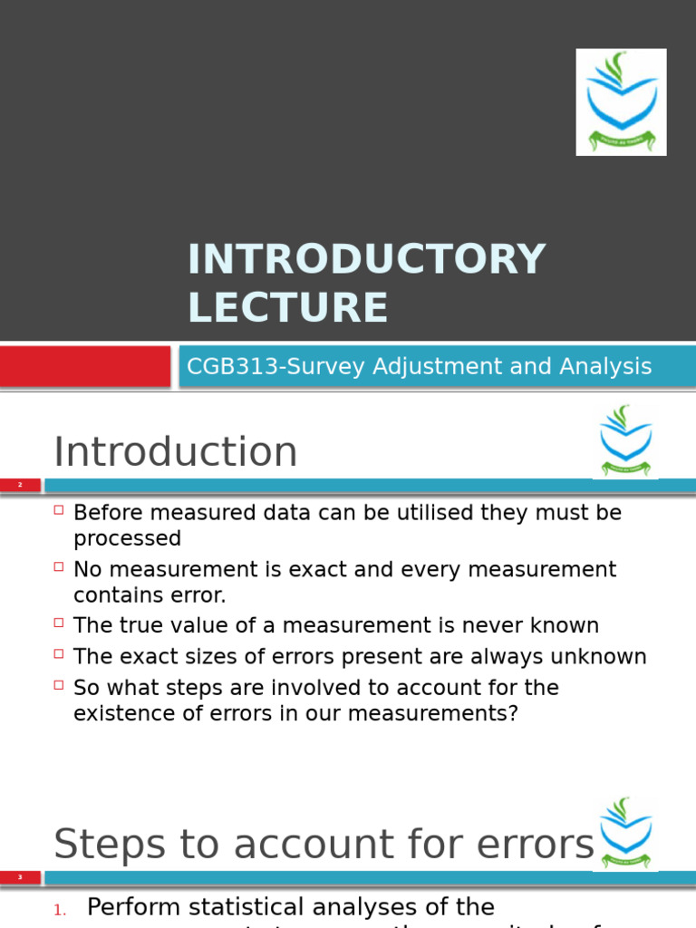 Lecture1-Introduction To Survey Adjustment | PDF | Confidence Interval | Errors And Residuals