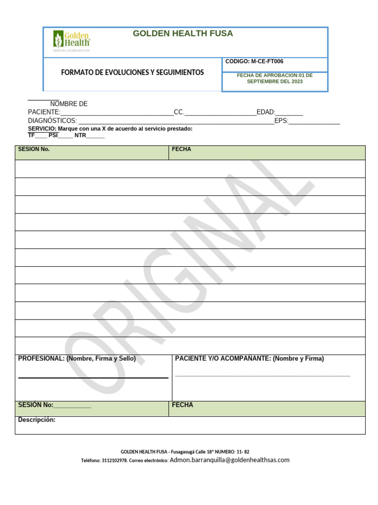 Formato de Evoluciones Médicas FUSA | PDF