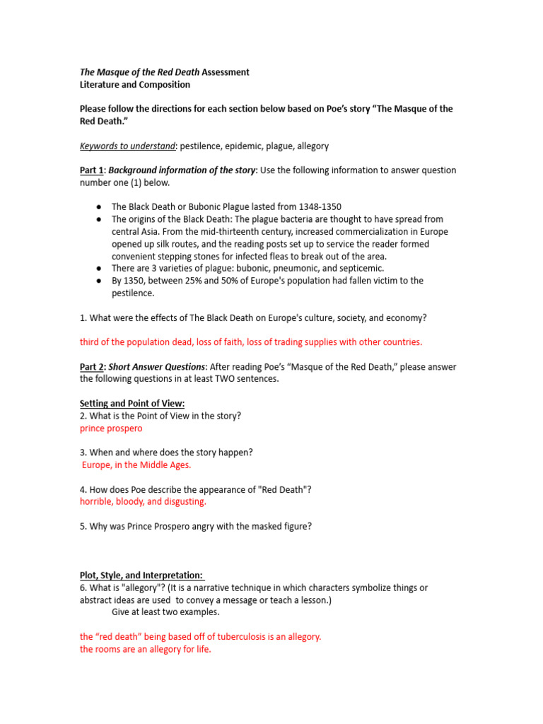 The Masque of The Red Death Assessment - Final Version | PDF | Black ...