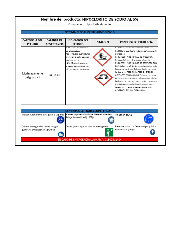 Sga Hipoclorito de Sodio Al 5% | PDF | Corrosión | Sustancias químicas