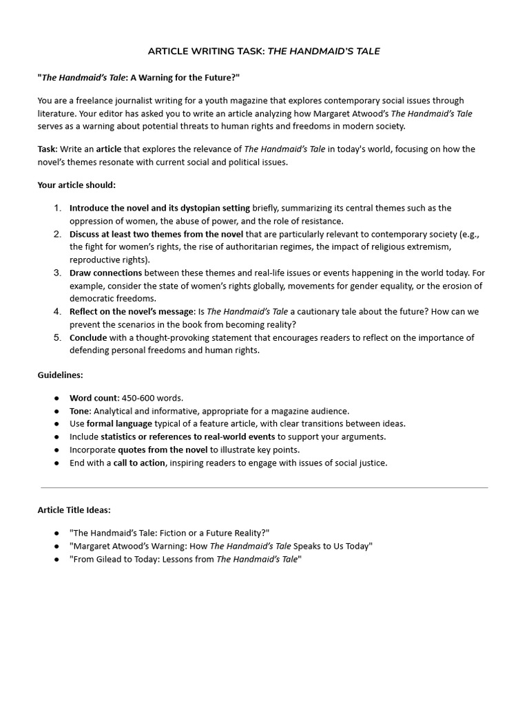 Article Writing Task For The Handmaid S Tale | PDF | Social Science ...