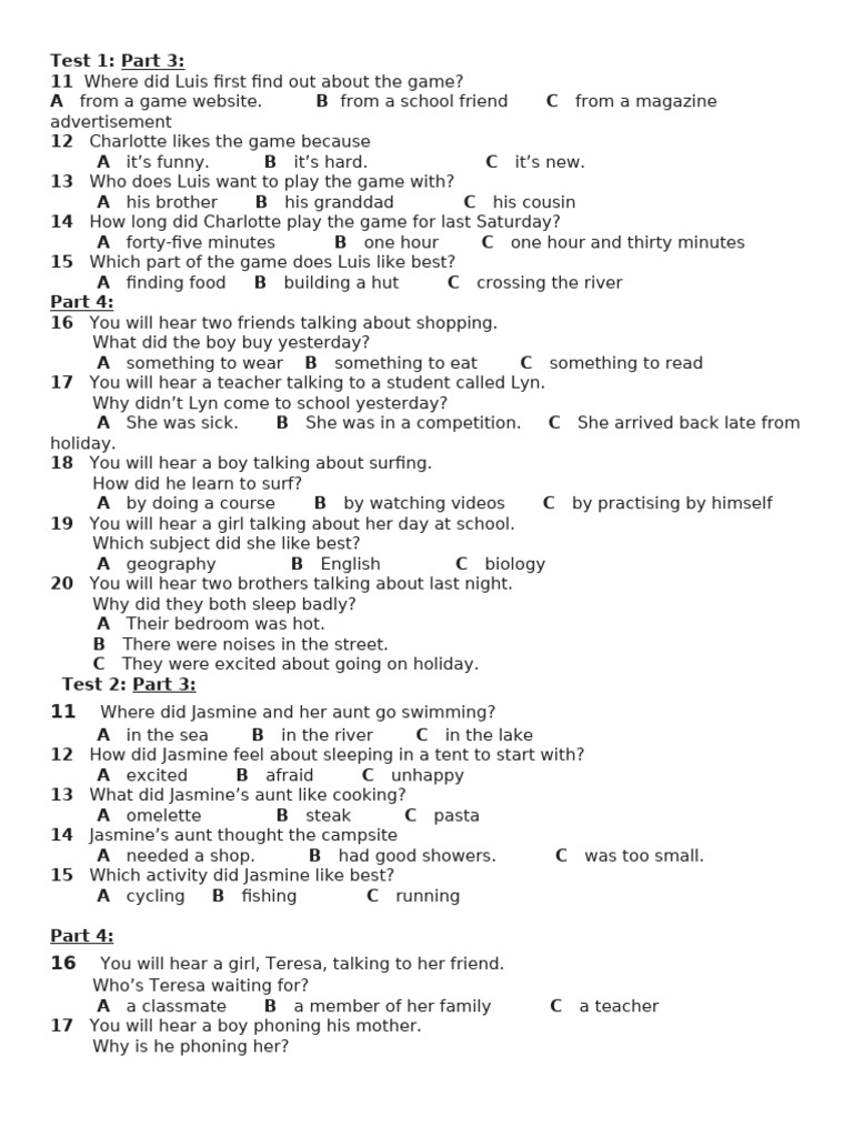 Listening A2 Ket | PDF | Meal