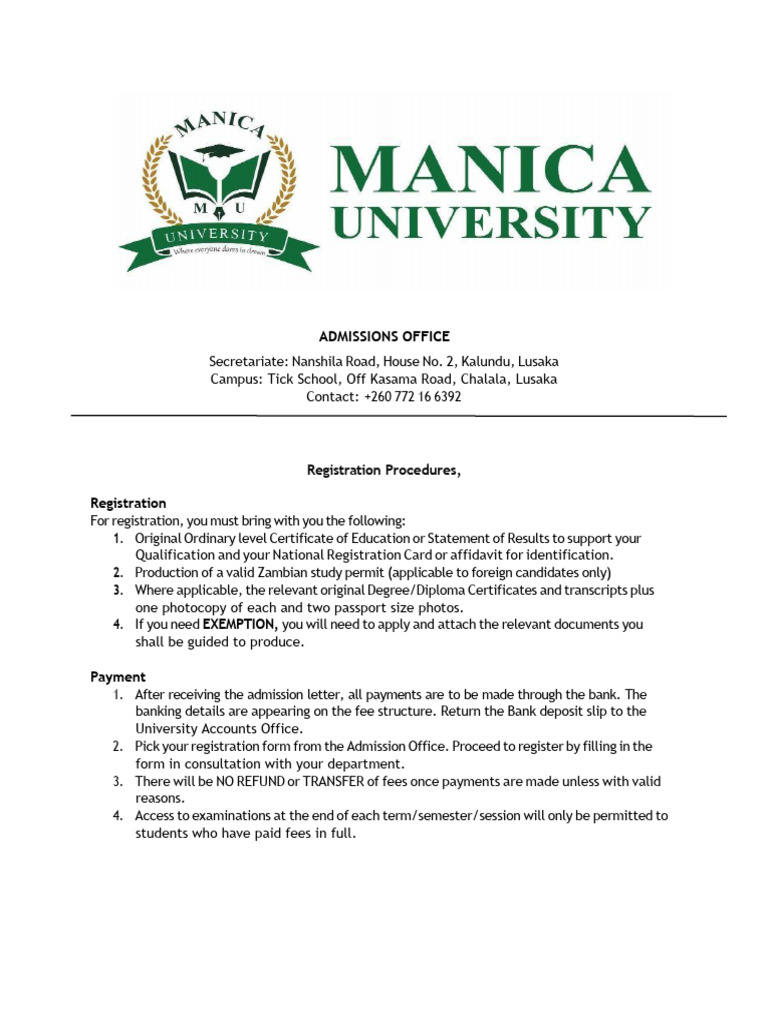 Manica University Registration and Fees Guide | PDF | Identity Document