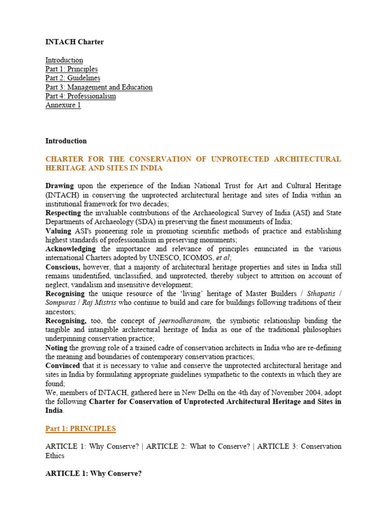INTACH Charter | PDF | Traditions | Architect