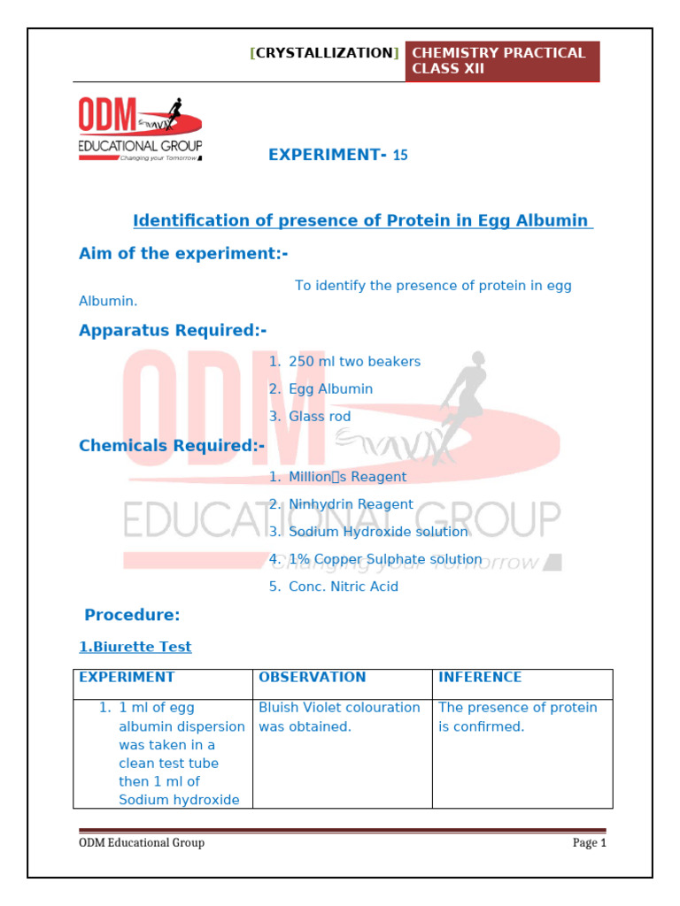 Expt 15 - Egg Protein Test | PDF | Chemical Compounds | Materials