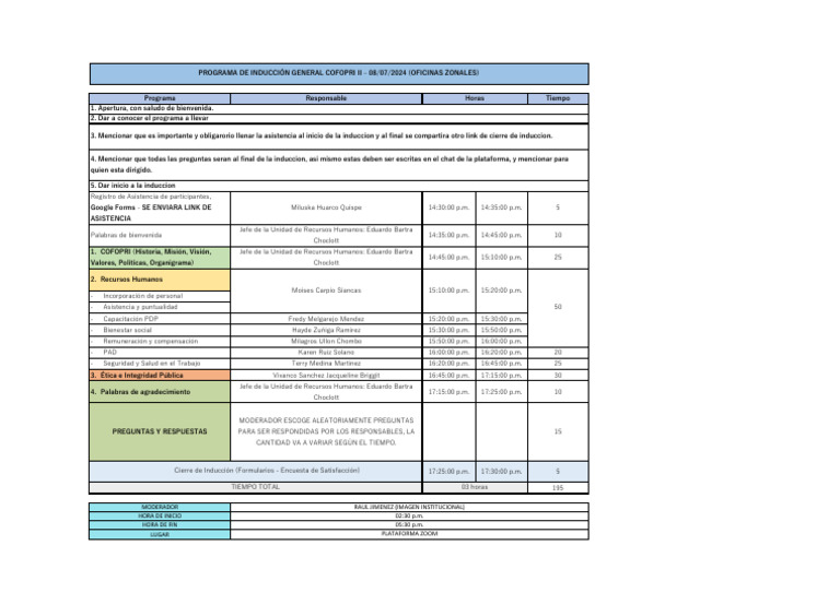 Programa de Induccion | PDF
