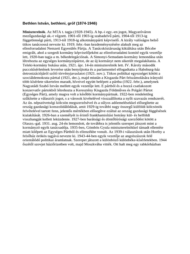 Bethlen István | PDF
