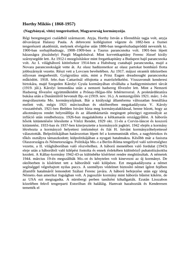 Horthy Miklós | PDF