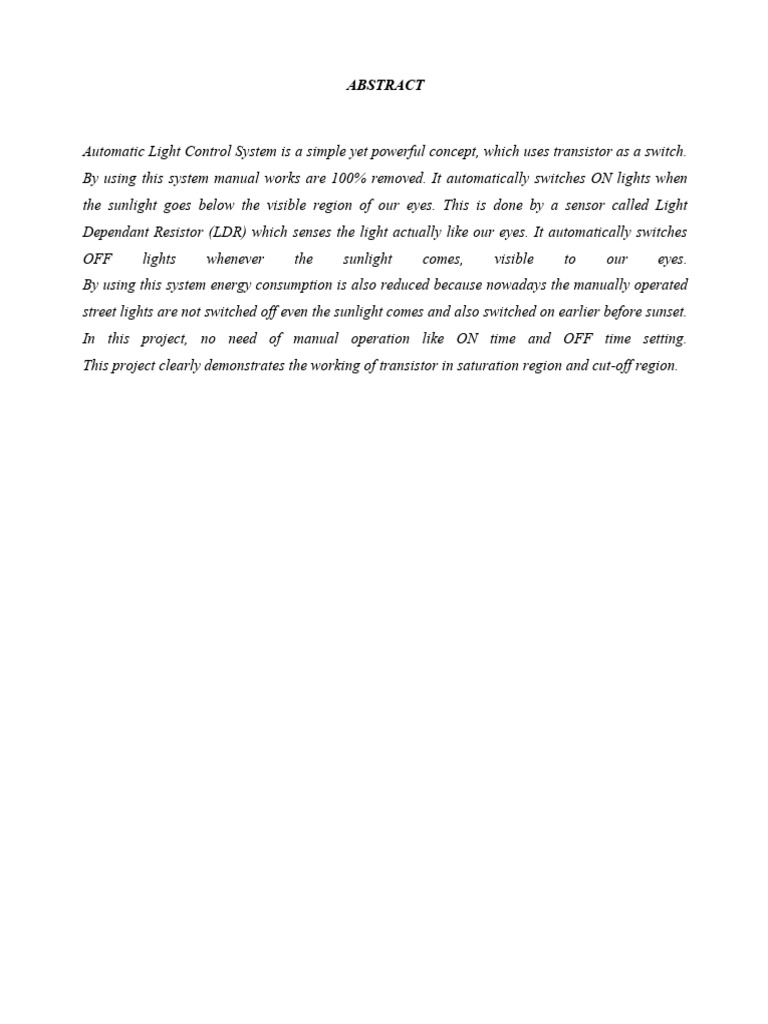 Automatic Light Control System Guide | PDF | Bipolar Junction ...