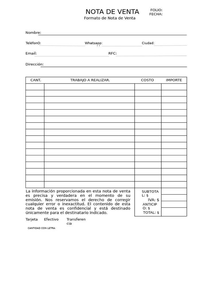 Nota de Venta | PDF