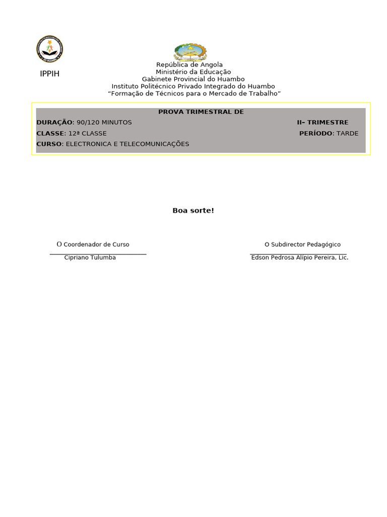 Modelo de Prova | PDF