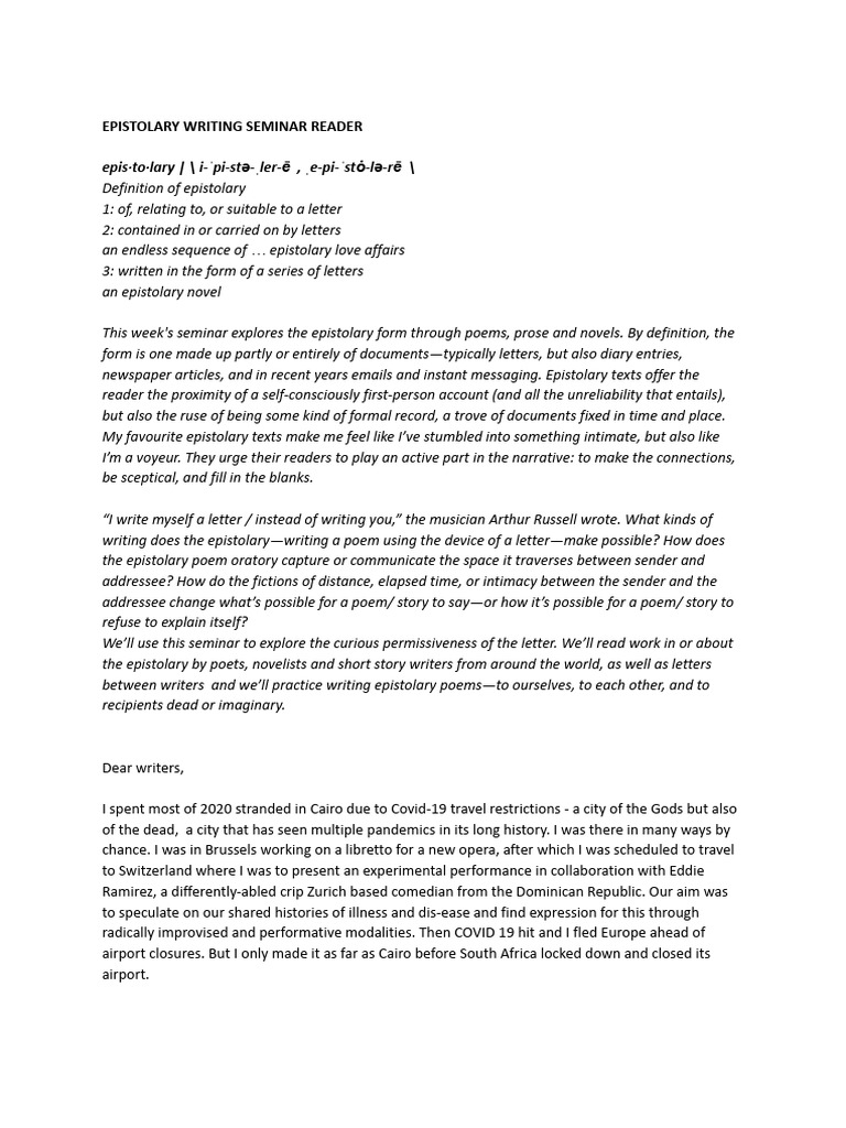 Stacy - Epistolary Writing Seminar Reader 2022 Print | PDF | Classics ...