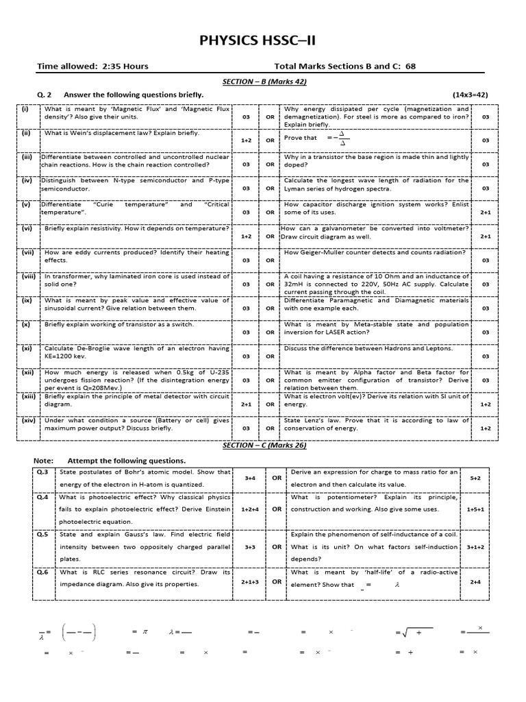 Physics HSSC-II Exam Questions Guide | PDF | Electron | Electronvolt