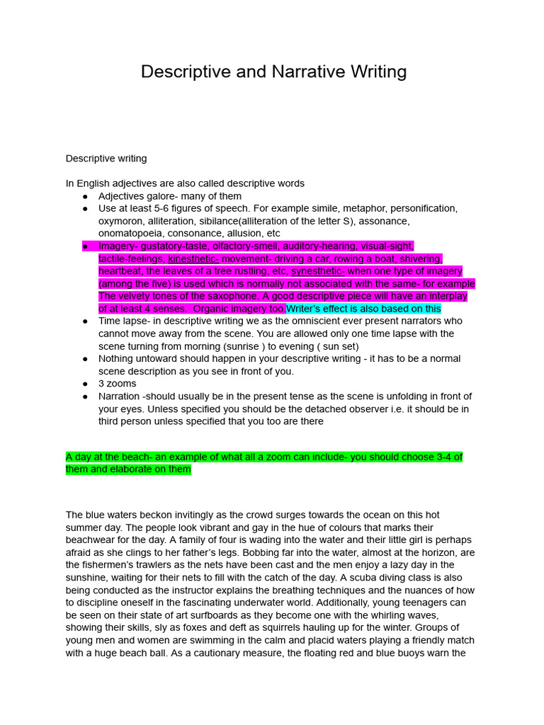 Descriptive and Narrative Writing Guide | PDF | Desk