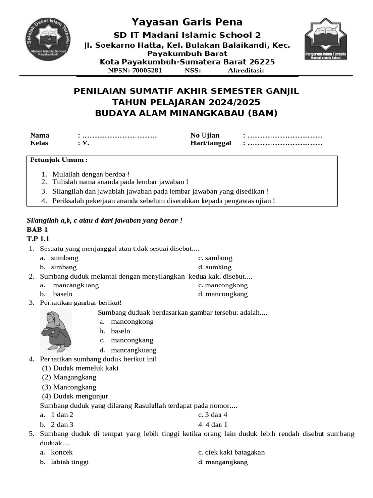 Soal Sas 1 Bam | PDF