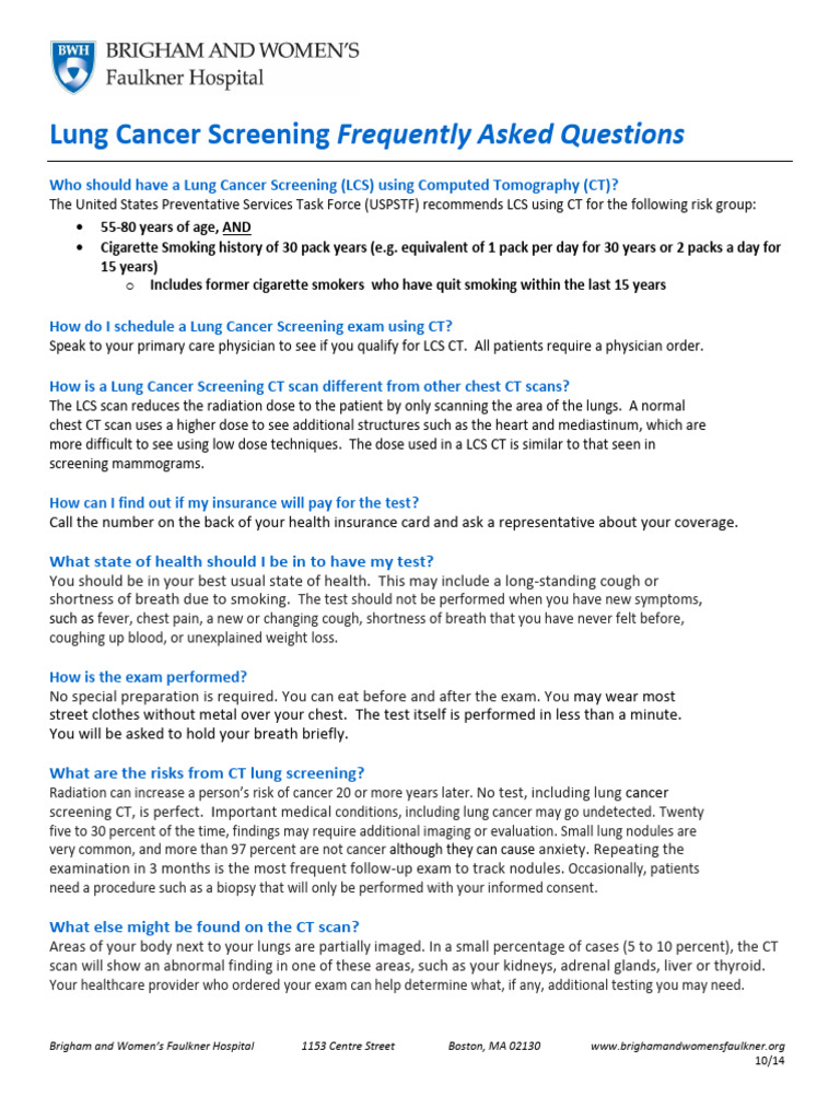 Lung Cancer Screening Faqs and Pack Years Calculator | PDF | Ct Scan | Lung Cancer