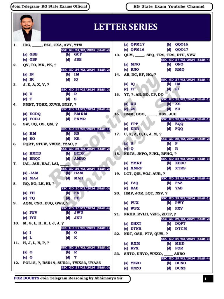 Letter Series Practice Sheet | PDF | Teaching Methods & Materials | Science & Mathematics