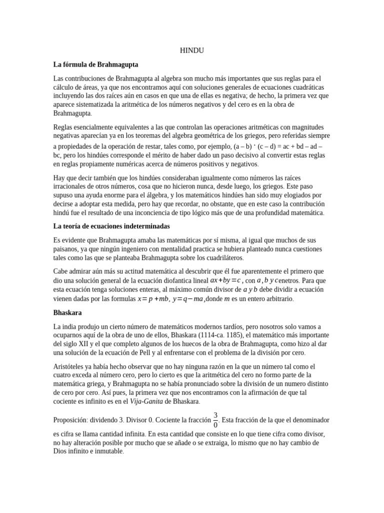 Brahmagupta y el Álgebra Hindú | PDF | División (Matemáticas) | Números