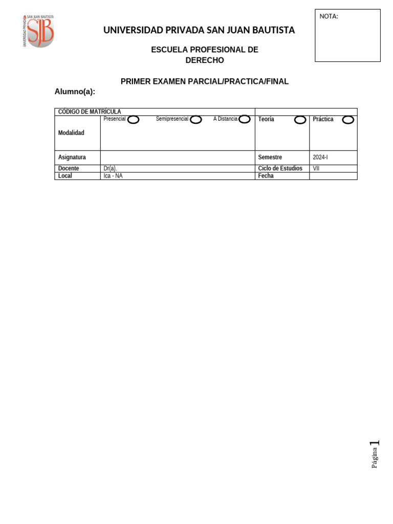 Formato Examen UPSJB-1 | PDF