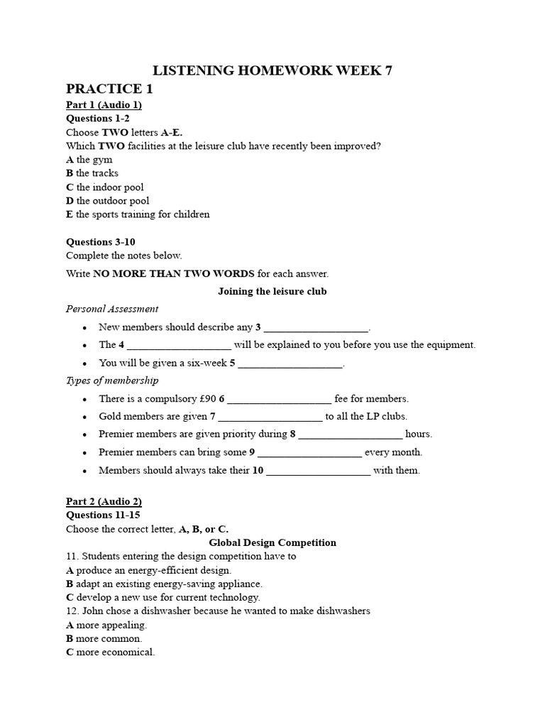 Listening Homework Week 7 | PDF