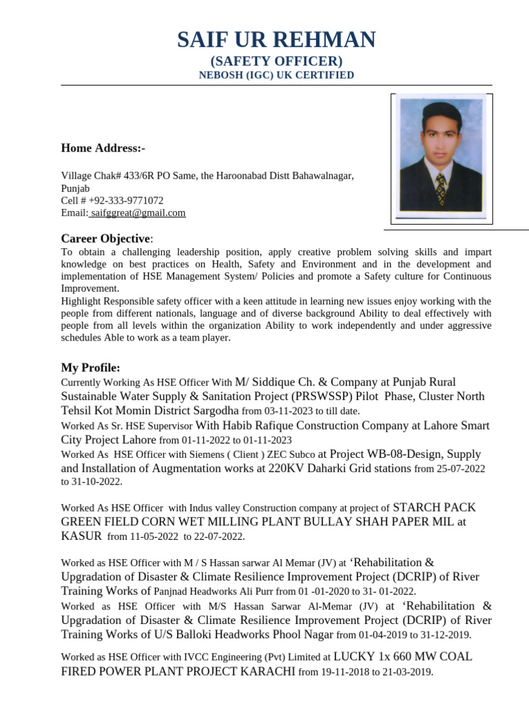 Saif Ur Rehman Safety | PDF | Safety | Leadership