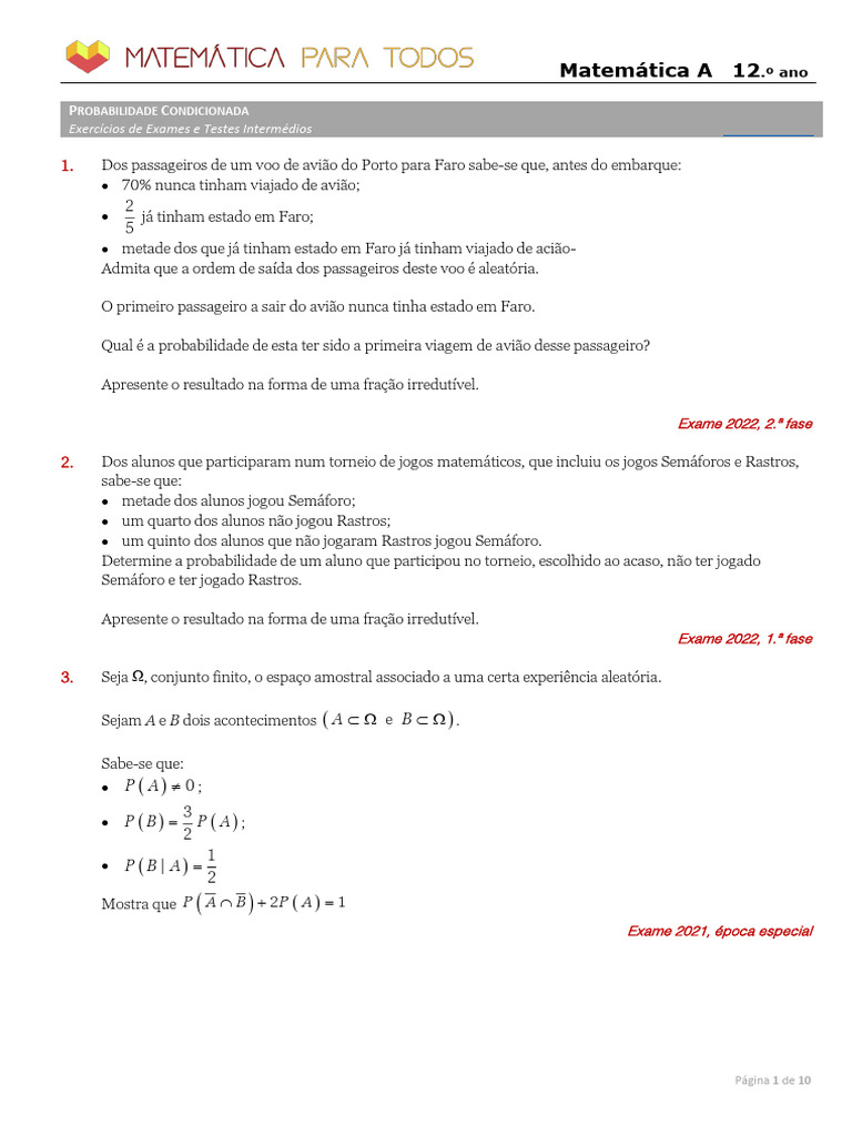 CC PRB ProbabilidadeCondicionada | PDF | Probabilidade | Espanhol (idioma)