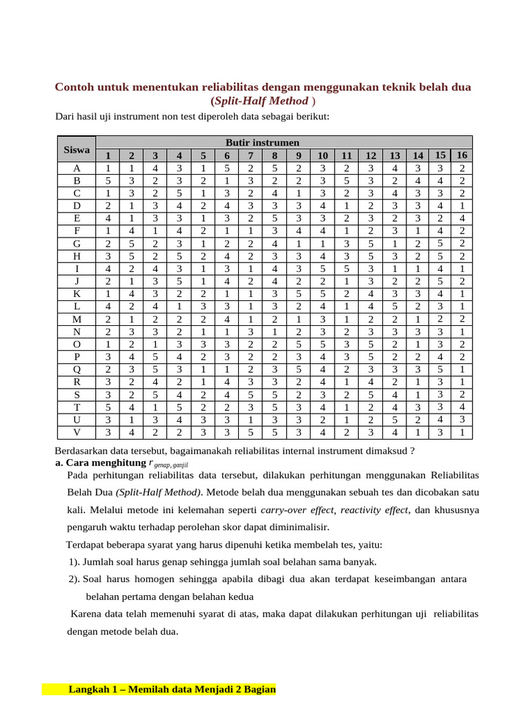 Contoh Split Half Method | PDF