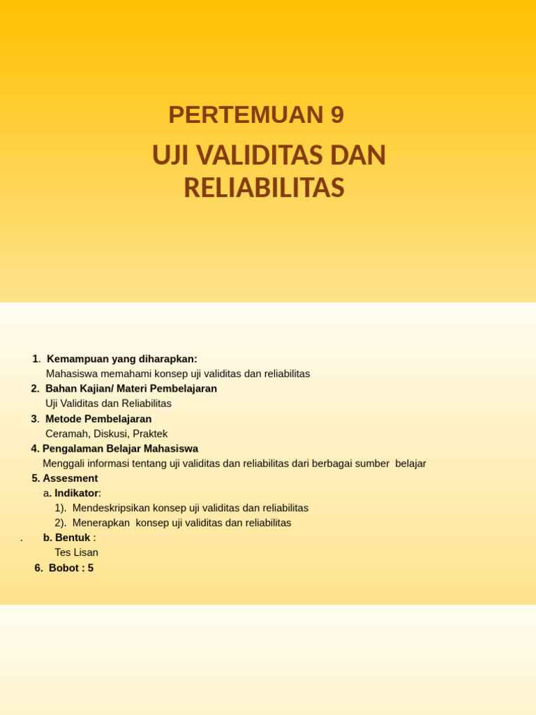 Pertemuan 9 Uji Validitas Dan Reliabilitas | PDF | Teknologi & Rekayasa